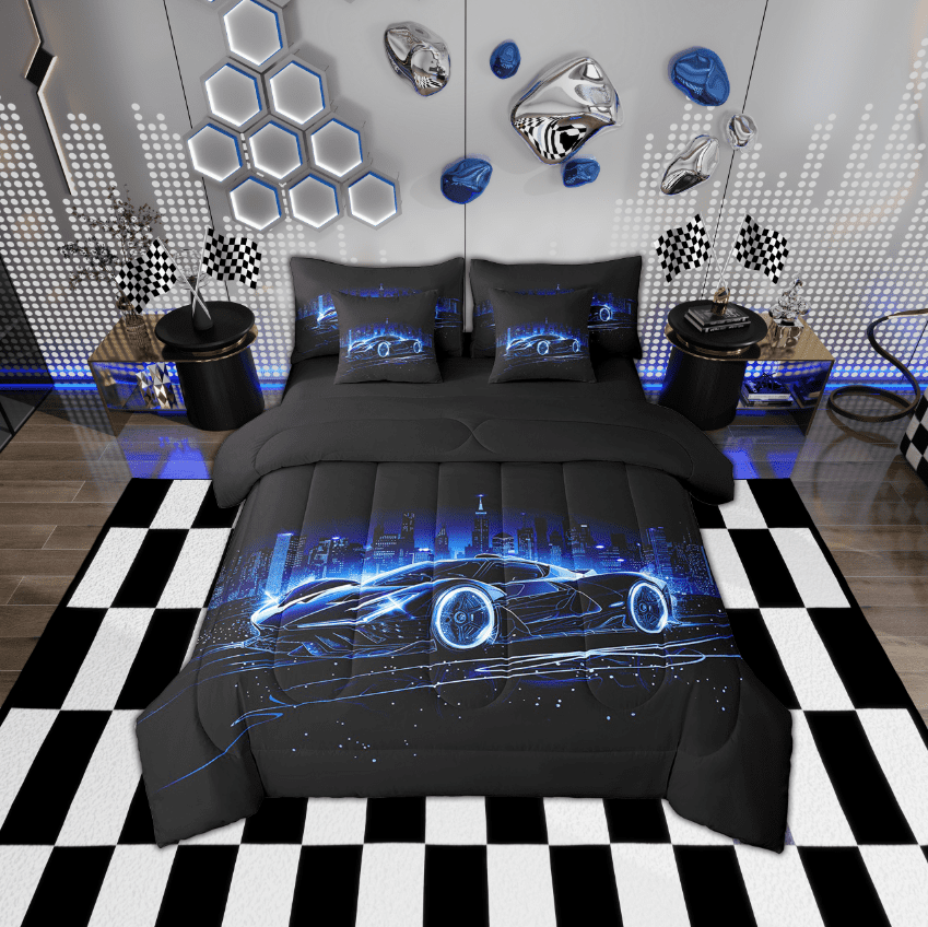 Erosebridal Neon Race Car Bedding Sets Queen Size for Boys Girls ...