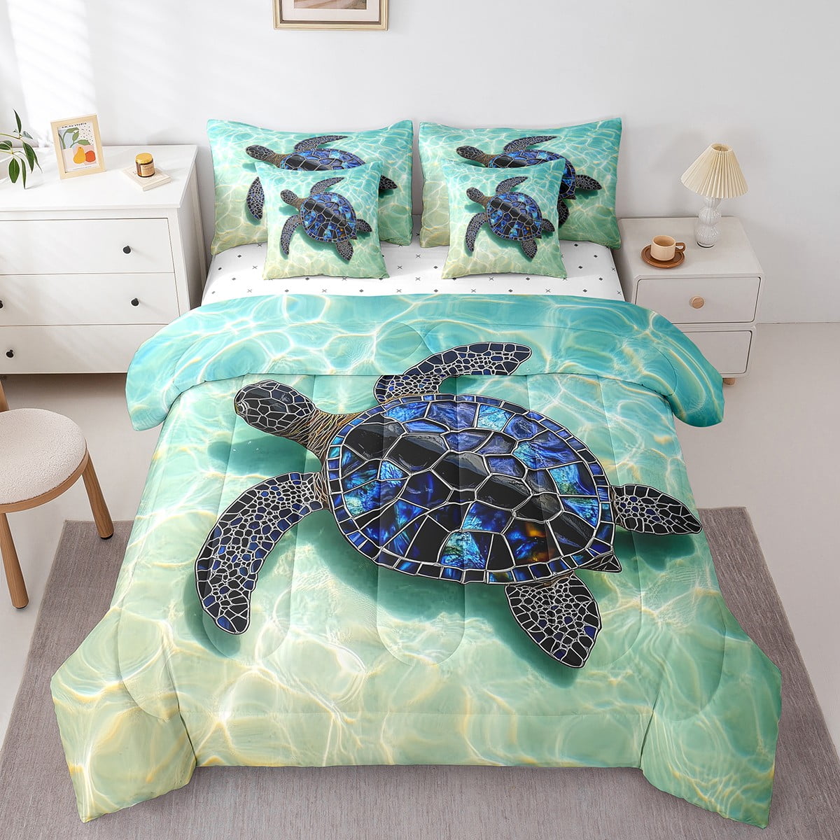 Erosebridal Neon Sea Turtle Bed in a Bag King size, Glitter Ocean Bed ...