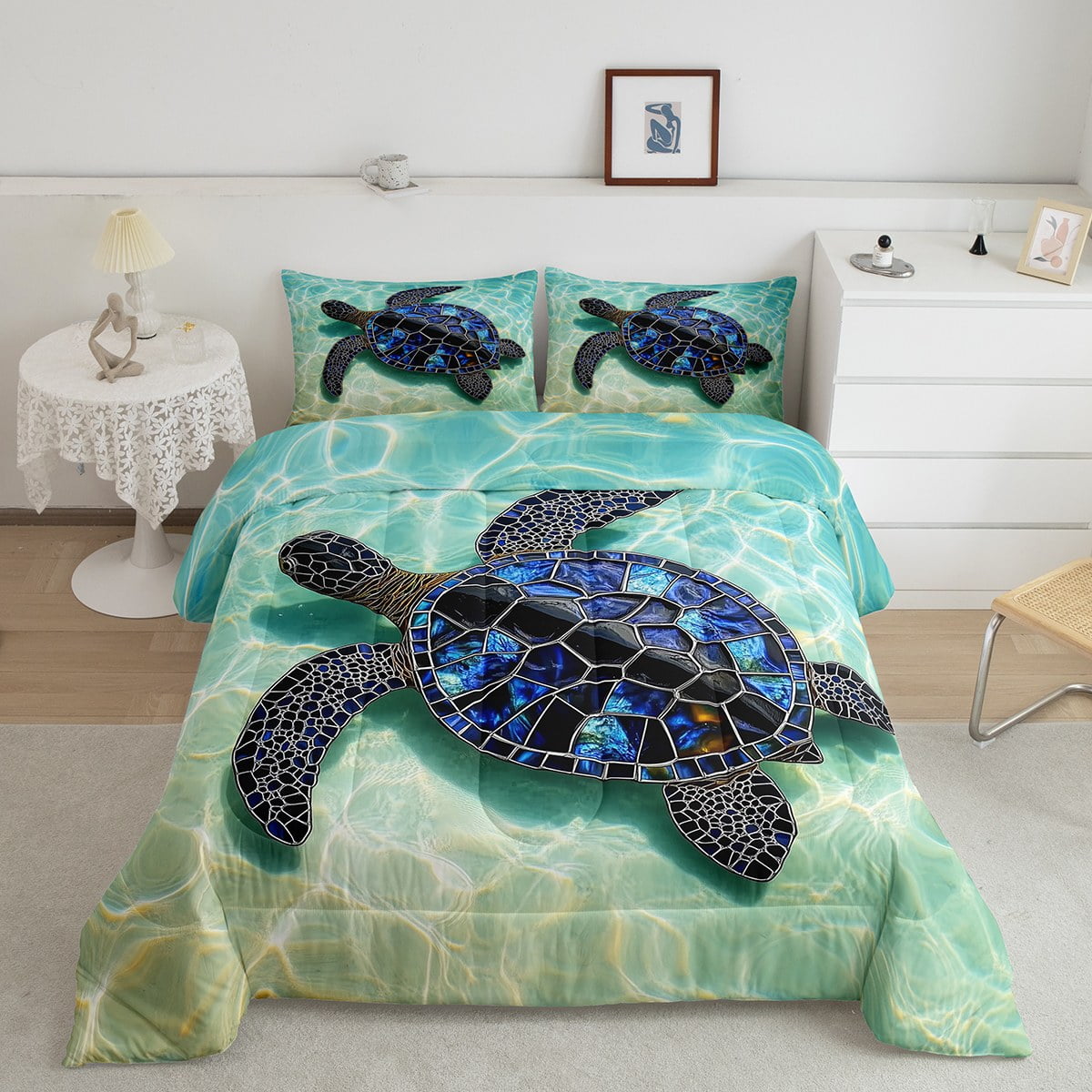 Erosebridal Neon Sea Turtle Bedding King Comforter Set, Glitter Ocean ...