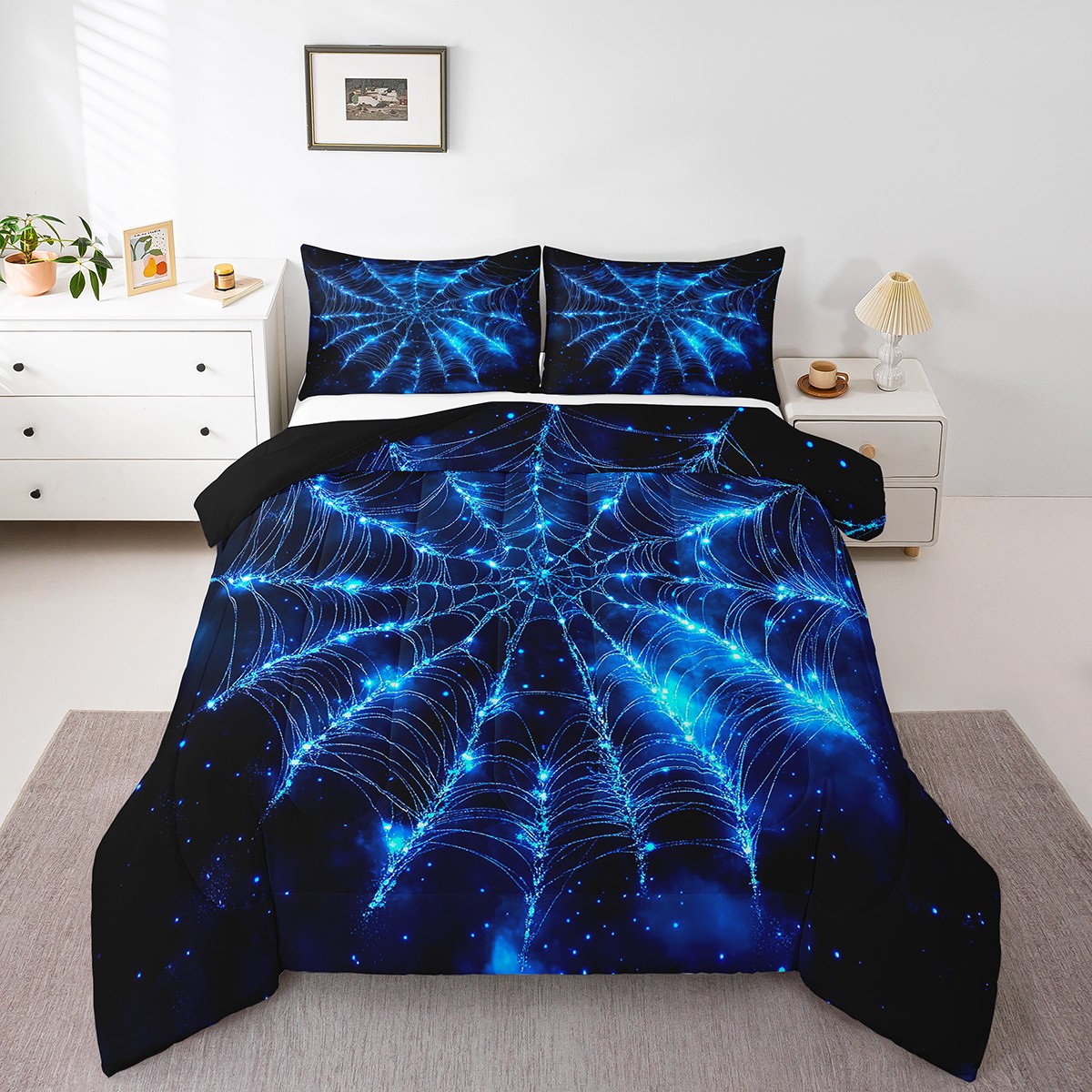 Erosebridal Neon Spider Web Comforter Sets King Size, Dreamy Starry Sky ...