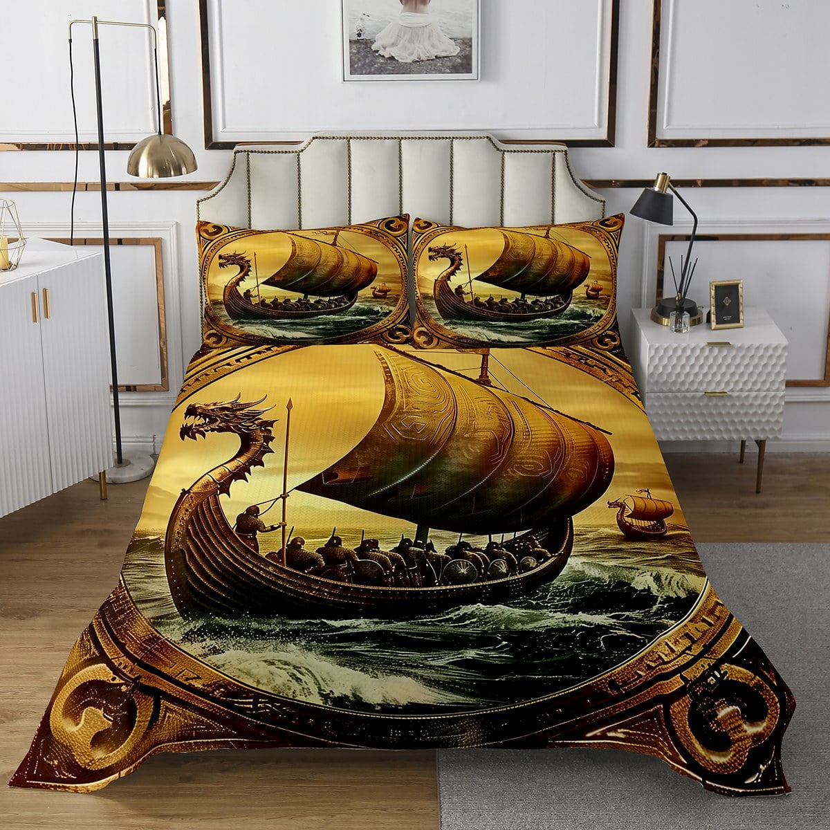 Erosebridal Norse Viking Coverlet Set King,Nautical Ocean Quilt Sets ...