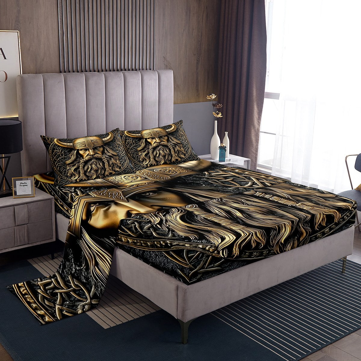 Erosebridal Norse Viking Full Sheet Sets,Tribe Totem Bedding Sets Full Size,Ancient Viking ...