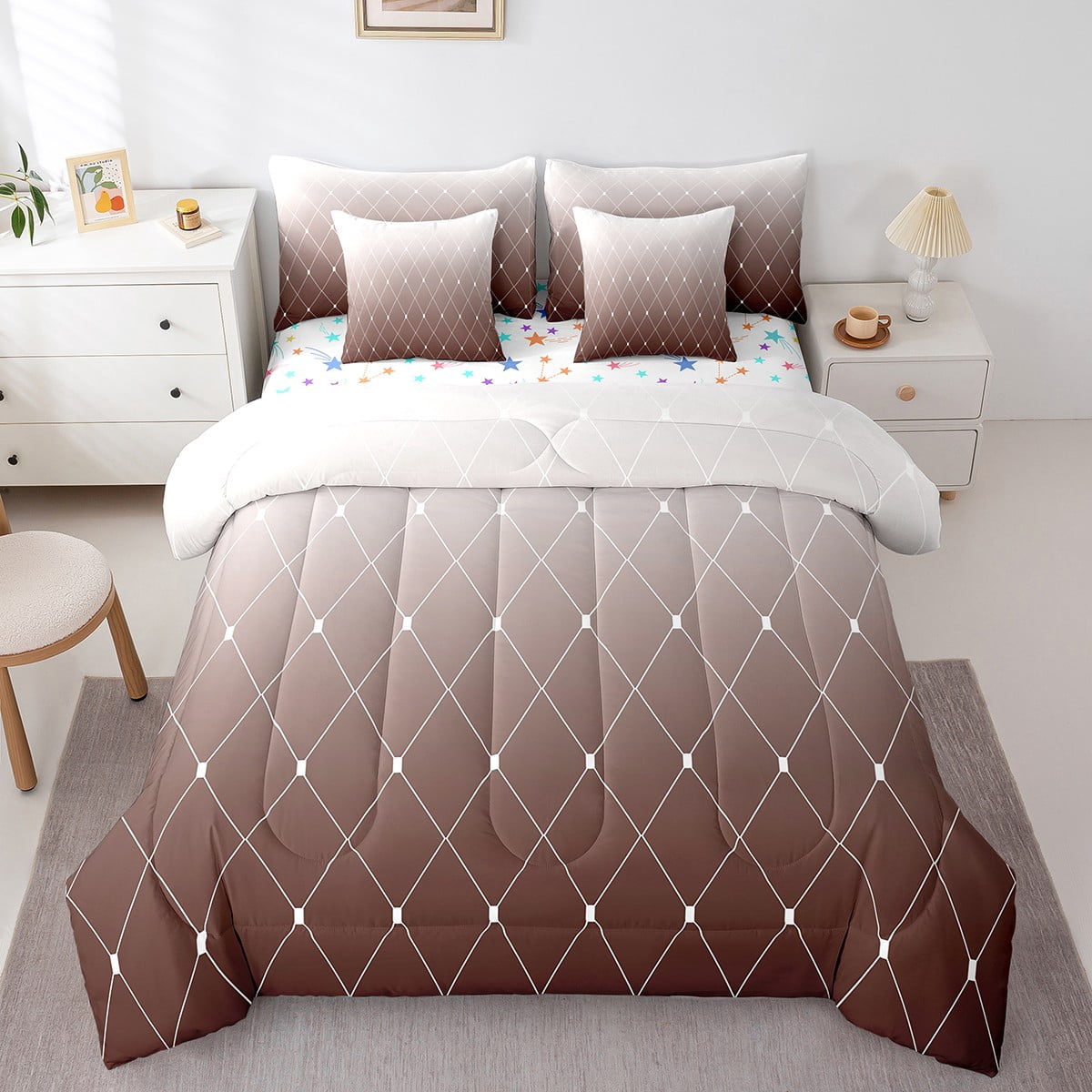 Erosebridal Nut Brown Aesthetic Bed in a Bag Queen Size, Rhombus ...