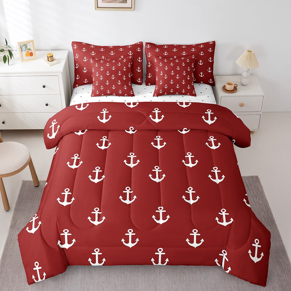 Erosebridal Ocean Anchor Bed In A Bag King Size For Teens,Nautical Theme Bedding Sets King Size ...