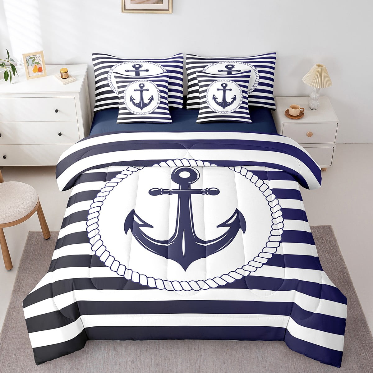 Erosebridal Ocean Anchor Bedding Sets Full Size, Coastal Sea Comforter ...