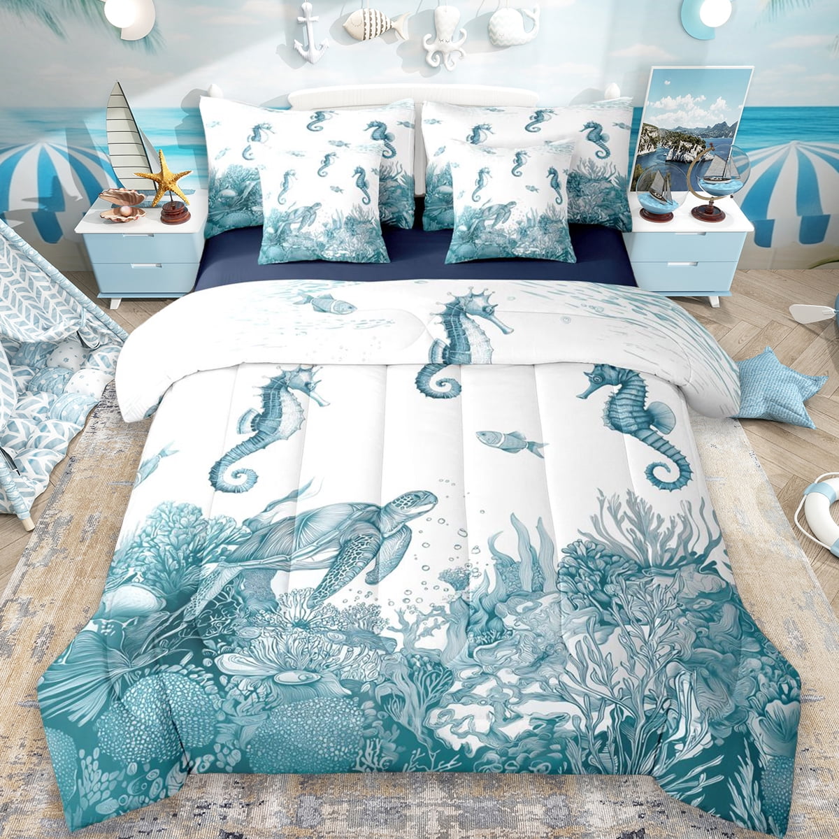 Erosebridal Ocean Animals Seahorse 7pcs Bedding Comforter Set ...