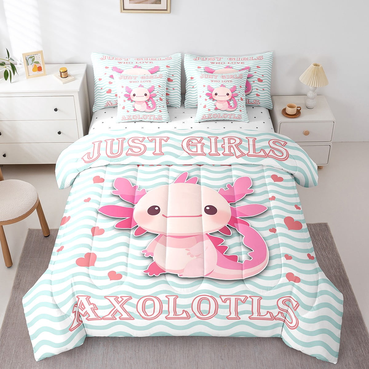Erosebridal Ocean Axolotl Bed in a Bag Full size, Geometric Stripes Bed ...