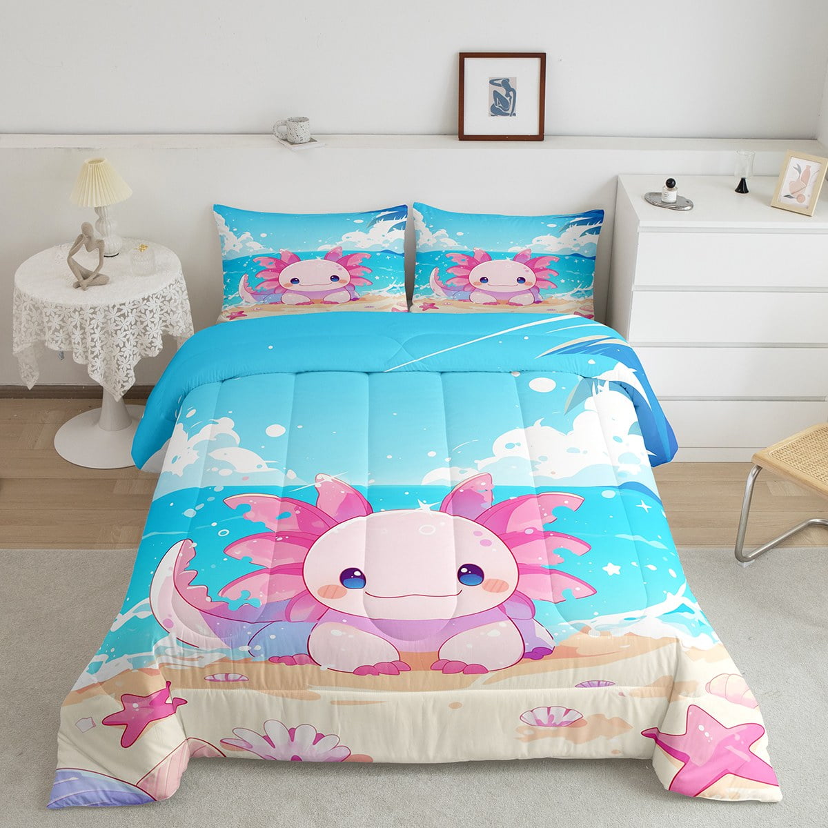 Erosebridal Ocean Axolotl Bedding Twin Comforter Set, Beach Marine Down ...