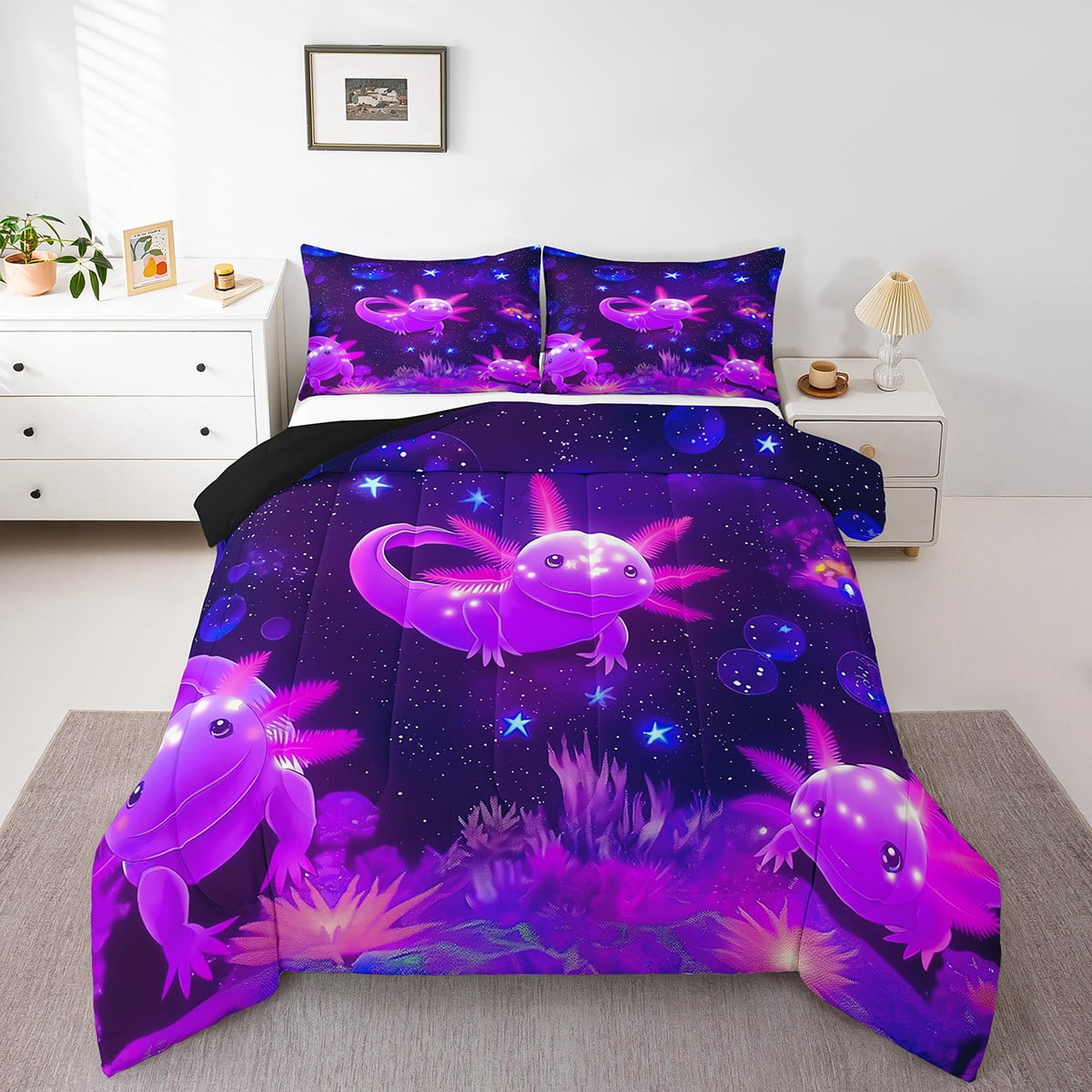 Erosebridal Ocean Axolotl Comforter Sets Full Size, Pink Salamander ...
