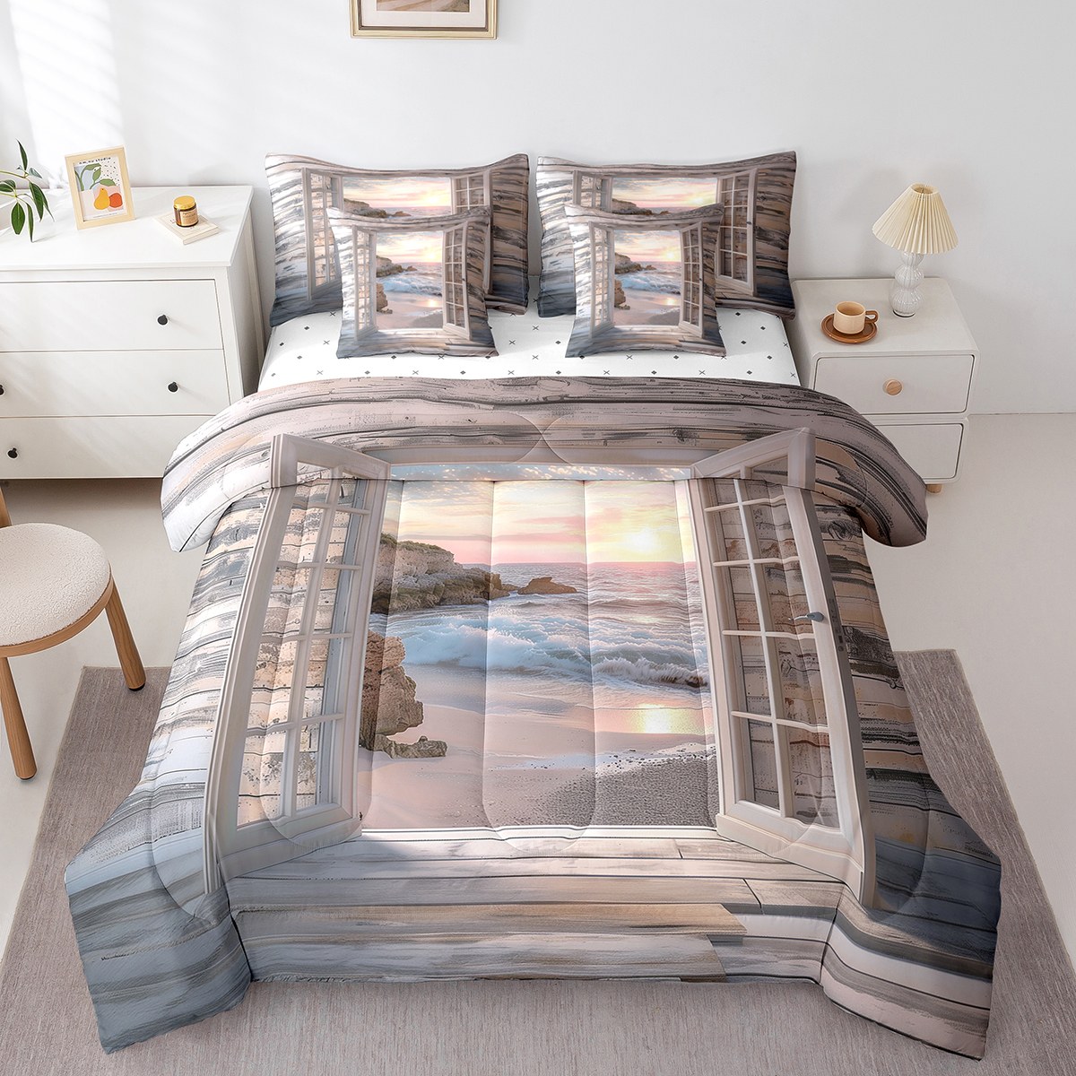 Erosebridal Ocean Beach Bed in a Bag Twin Size,Seaside Theme Bed Set ...