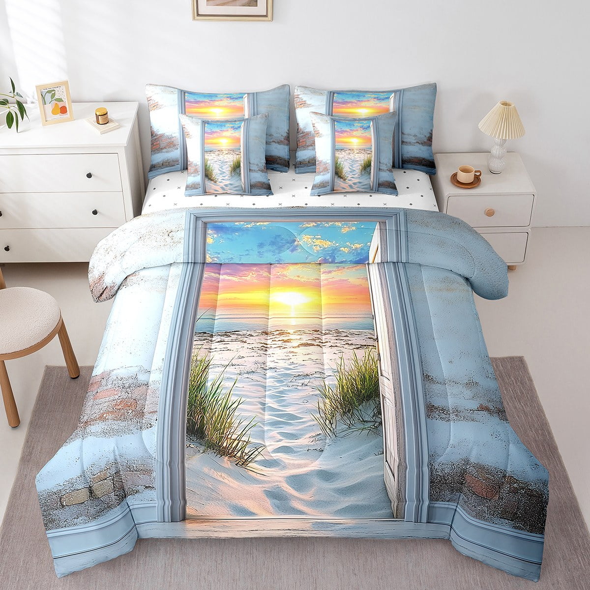 Erosebridal Ocean Beach Bedding Queen Size,Sea Sunset Bed in a Bag ...