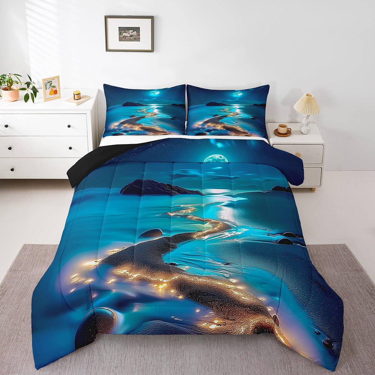 Erosebridal Ocean Beach Bedding Twin Comforter Set,Moon Night Down ...