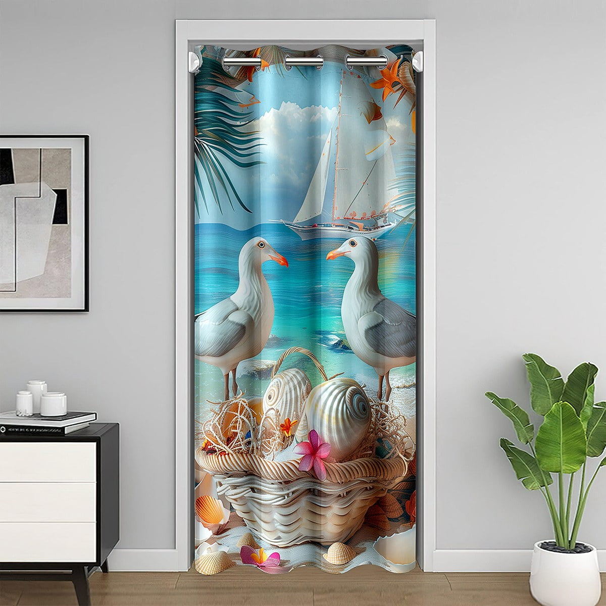 Erosebridal Ocean Bird Door Curtain Panel 59x80, Seashell Starfish Room ...
