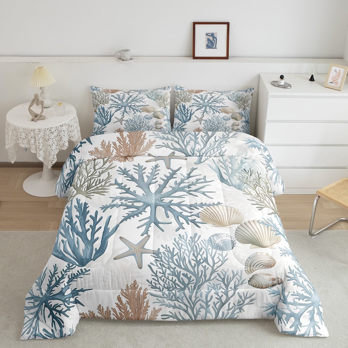 Erosebridal Ocean Coral Bedding Twin Comforter Set, Light Blue Down ...