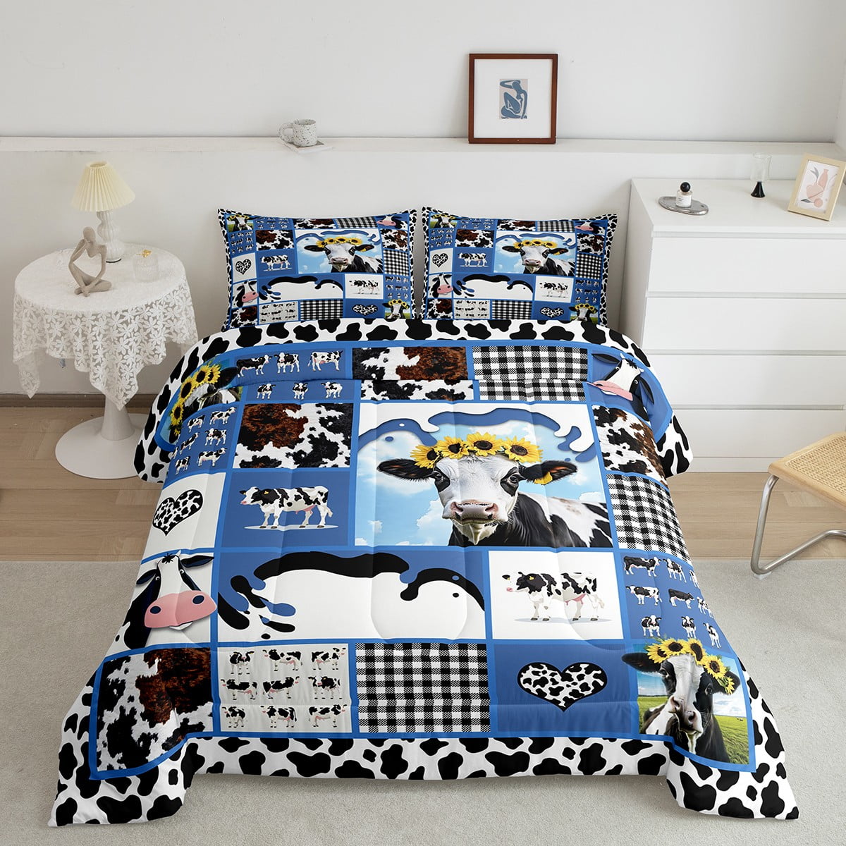 Erosebridal Rustic Cow Bedding Full Comforter Set, Cow Print Down ...