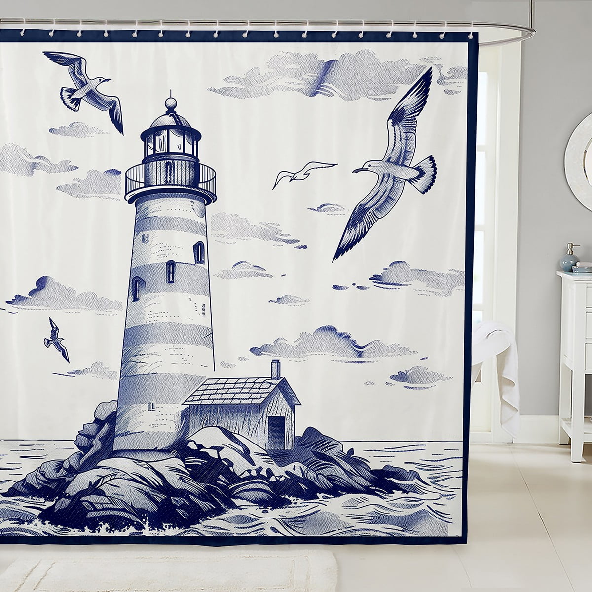 Erosebridal Ocean Lighthouse Bathroom Curtain 72x78 For Teens,Nautical ...