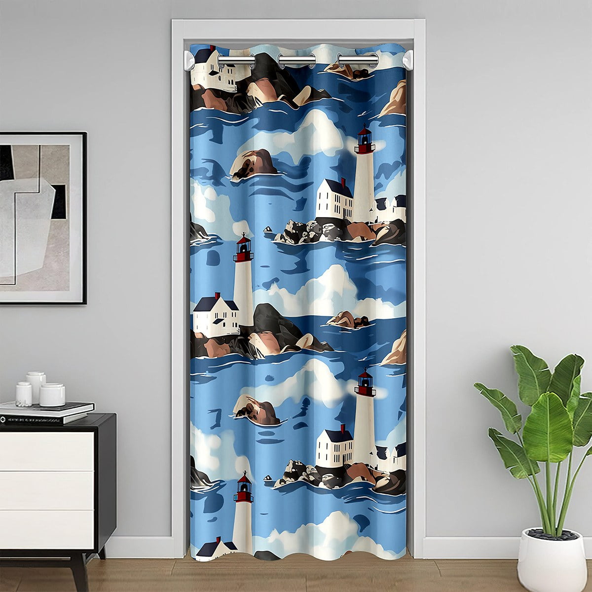Erosebridal Ocean Lighthouse Door Curtain For Doorways 80"x59",Blue ...