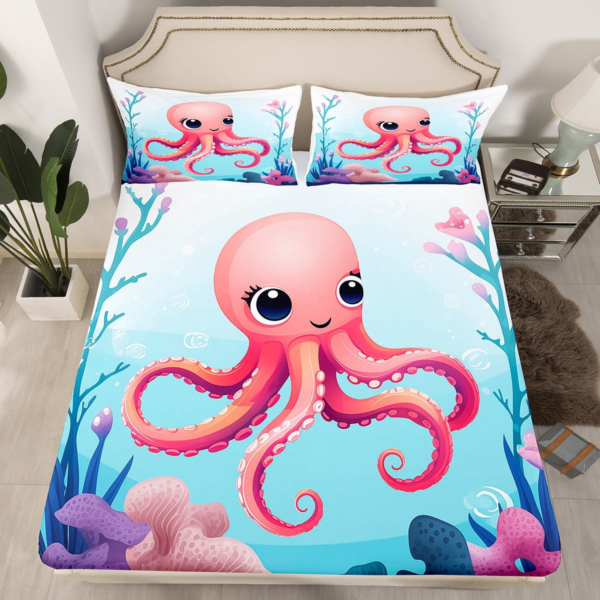Erosebridal Ocean Octopus Fitted Sheet Full,Ocean Animal Sea Life ...
