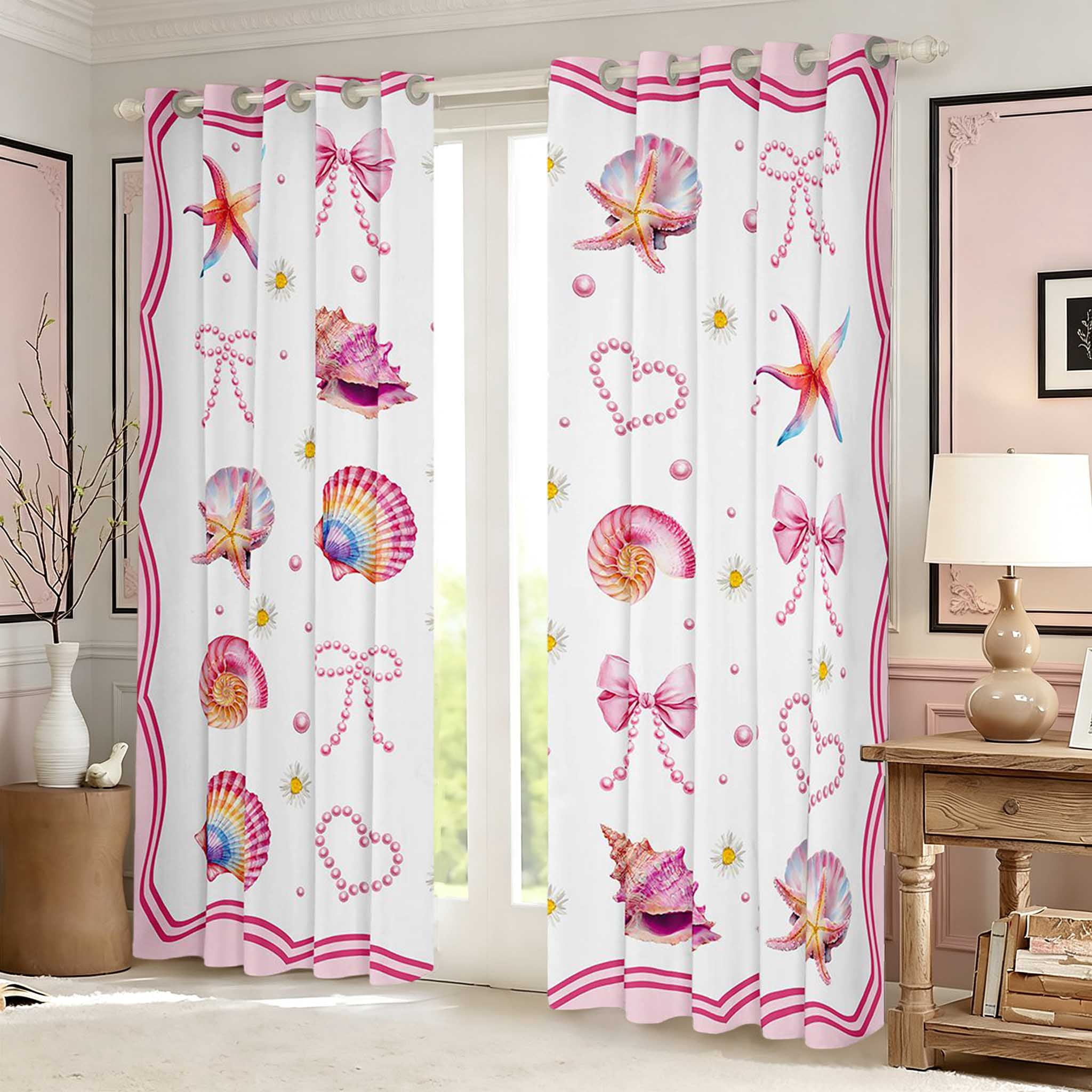 Erosebridal Ocean Rainbow Shell Bow Kitchen Curtains for Girls, Beach ...