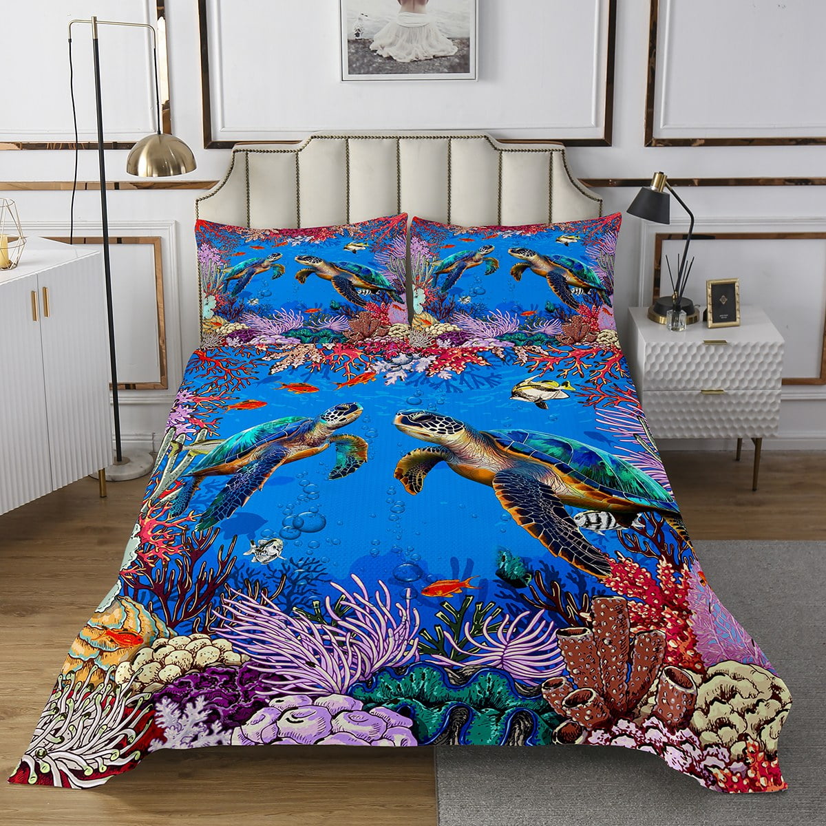 Erosebridal Ocean Sea Marine Theme Bedspread Sets King Size, Sea Turtle ...