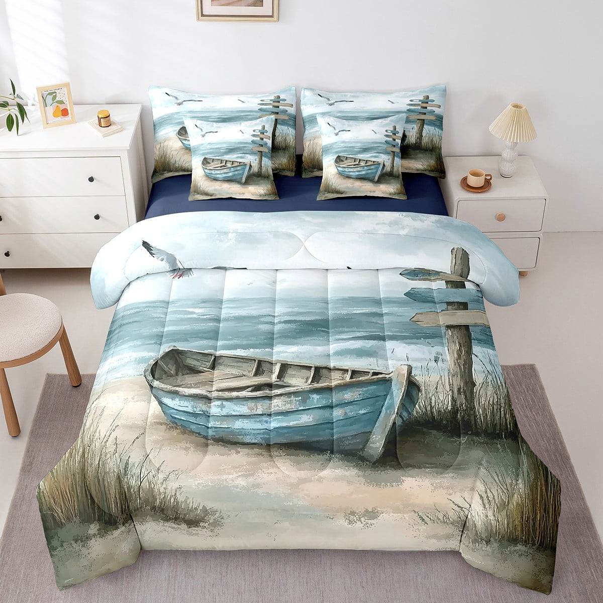Erosebridal Ocean Sea Theme Bedding Queen Size, Boat Beach Bed in a Bag ...