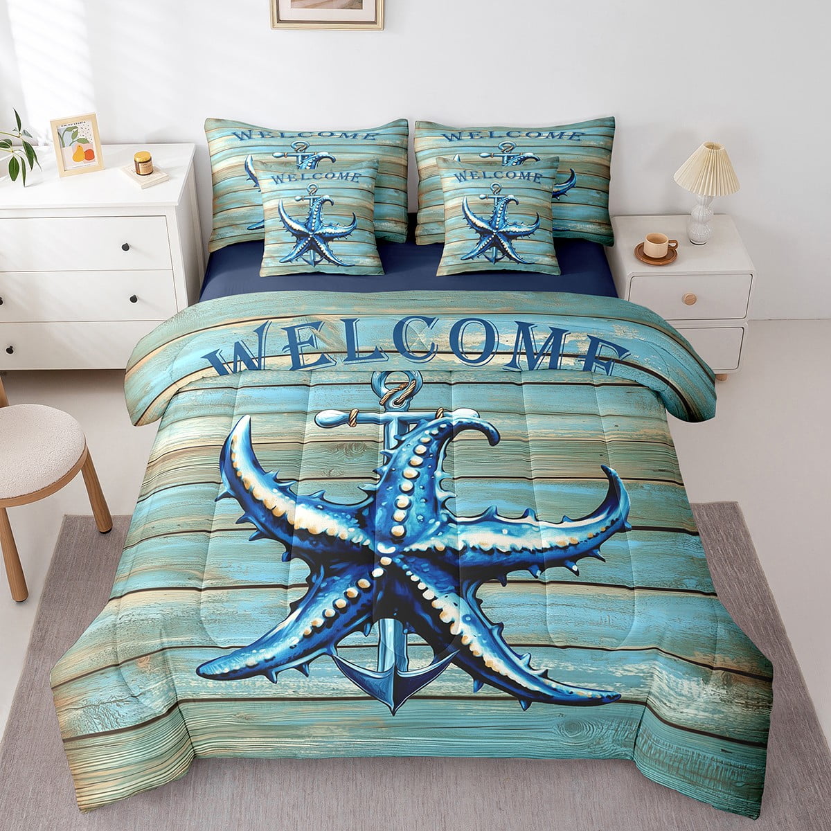Erosebridal Ocean Starfish Bedding Sets Twin Size, Retro Anchor ...