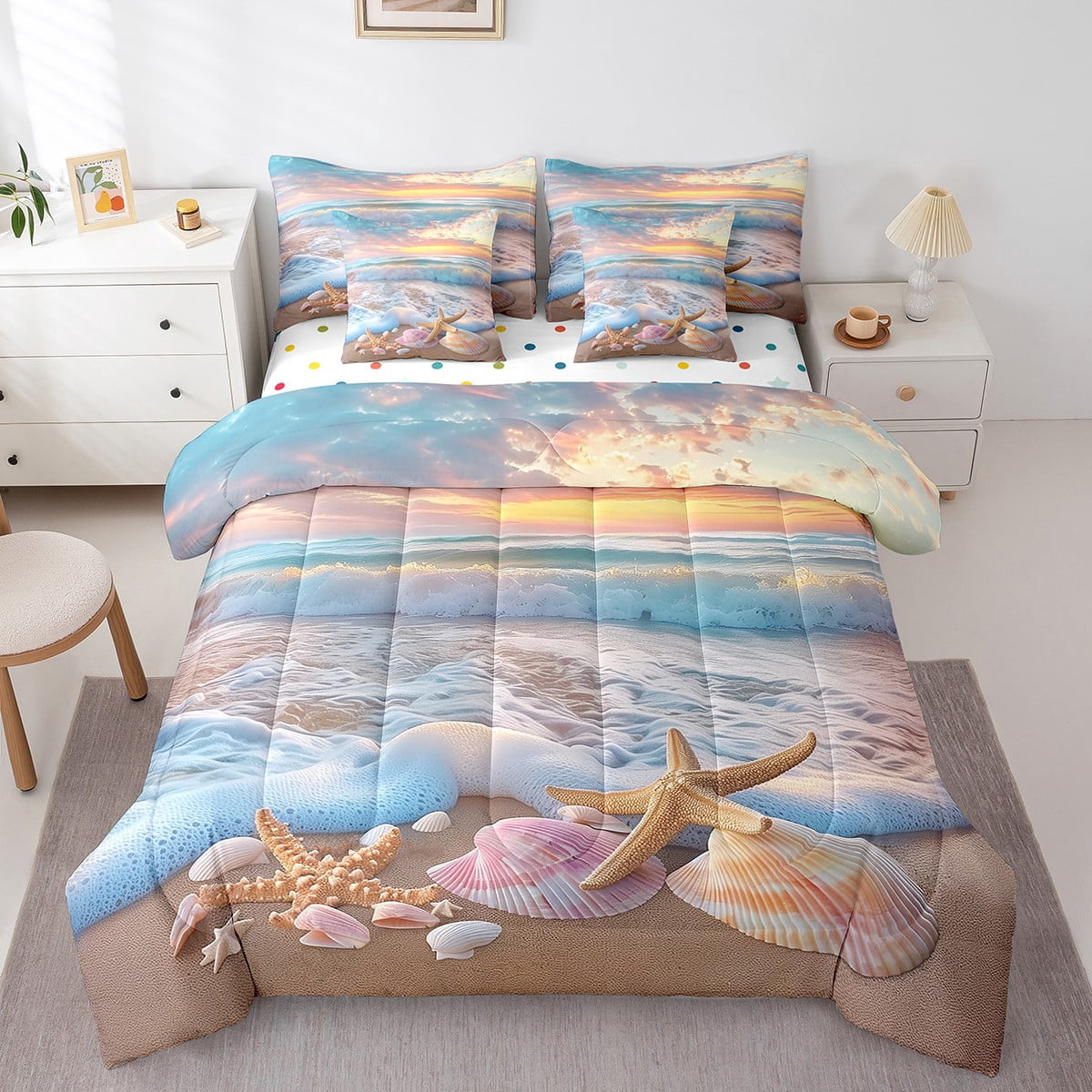 Erosebridal Ocean Starfish Bedding Sets Twin Size, Romantic Comforter ...