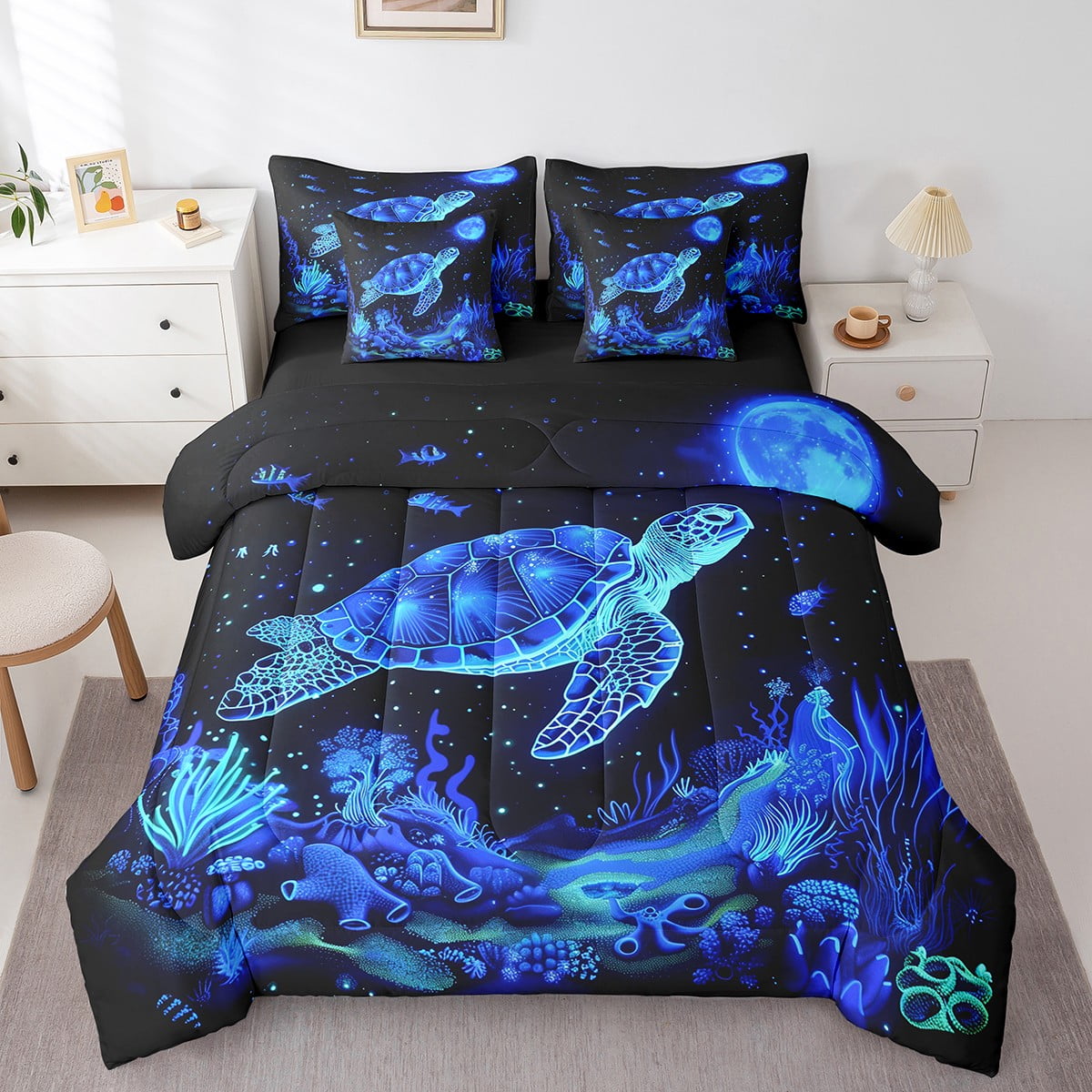 Erosebridal Ocean Tortoise Bedding Sets King Size,Underwater World Bed ...