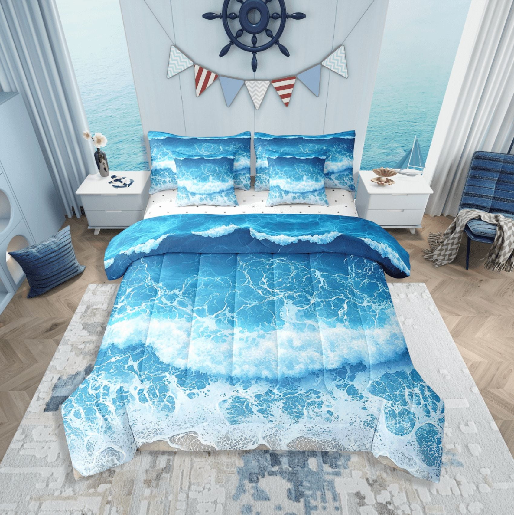 Erosebridal Ocean Waves Bedding Sets Twin Size,Sea Beach Comforter Sets ...