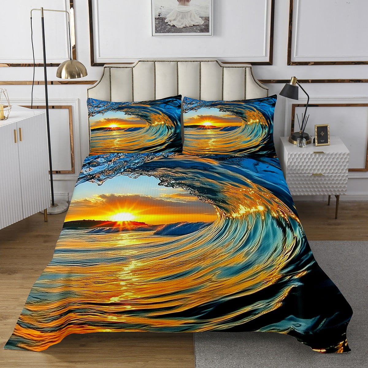 Erosebridal Ocean Waves Bedspread King Size Seaside Sunset Coverlet Set ...