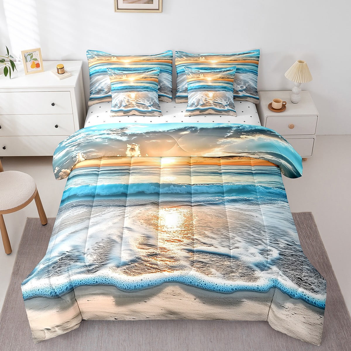 Erosebridal Ocean Waves Comforter Set Full 7 Pcs Hawaiian Beach Sea ...
