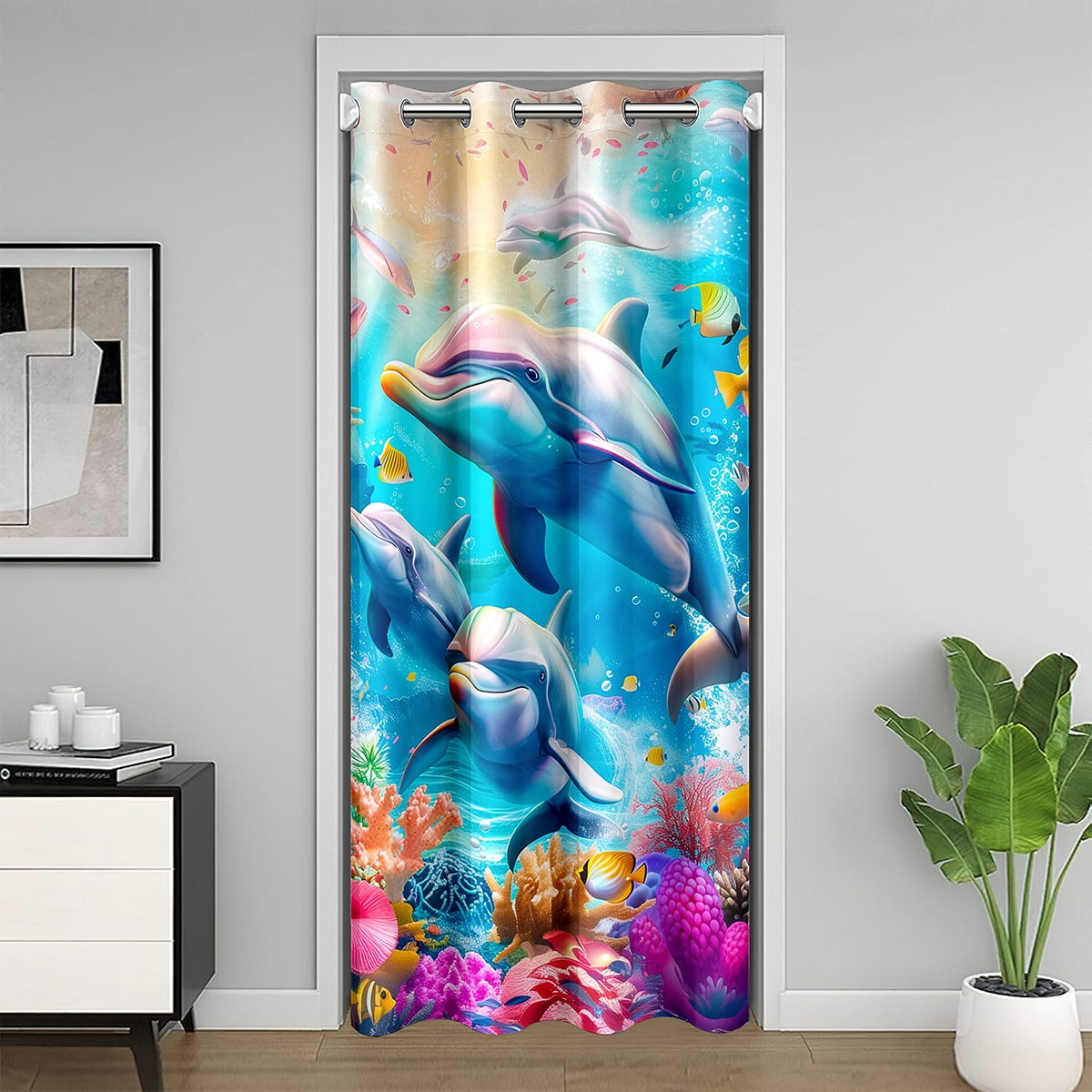 Erosebridal Ocean Whale Closet Door Cover Curtain for Bedroom Living ...