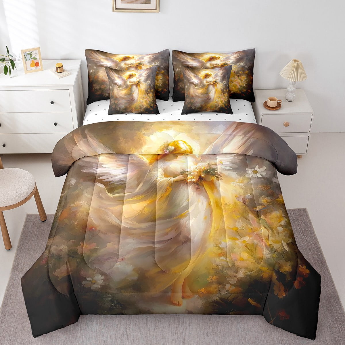 Erosebridal Oil Painting Angel Bedding Sets Full Size, Watercolor ...