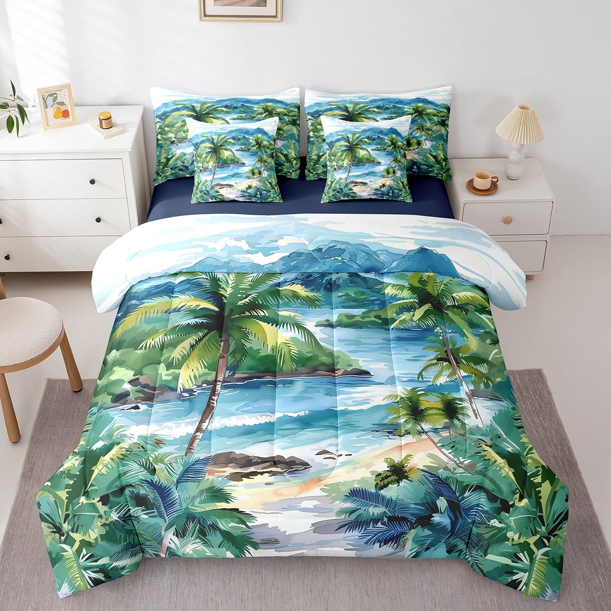 Erosebridal Oil Painting Beach Bed in a Bag King Size, Tropical Coastal ...