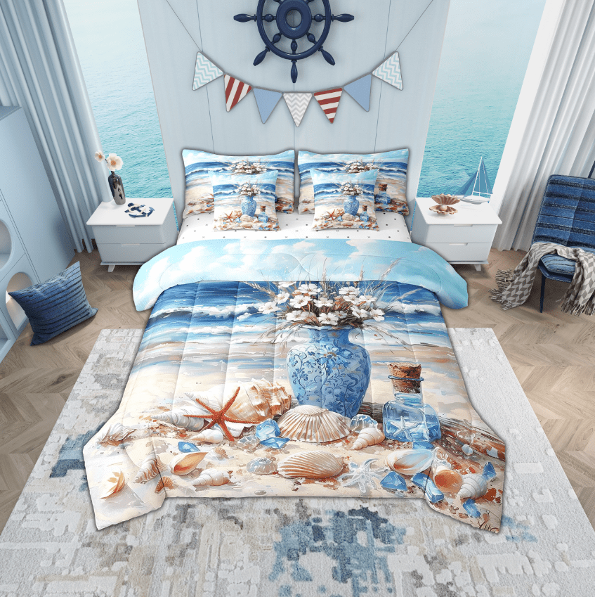 Erosebridal Oil Painting Beach Bedding Sets Twin Size, Coatal Starfish ...