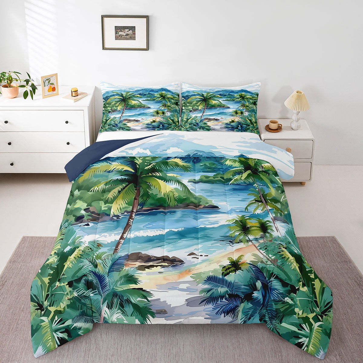 Erosebridal Oil Painting Beach Comforter Sets Queen Size, Tropical ...