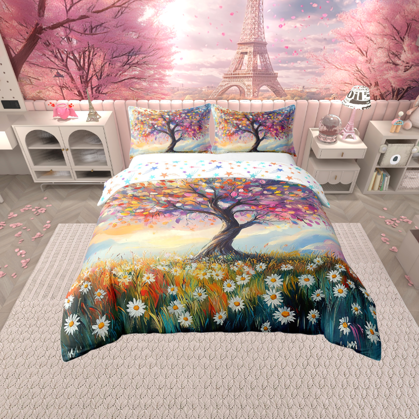 Erosebridal Oil Painting Tree 100% Cotton Duvet Cover Queen Size, Chic ...