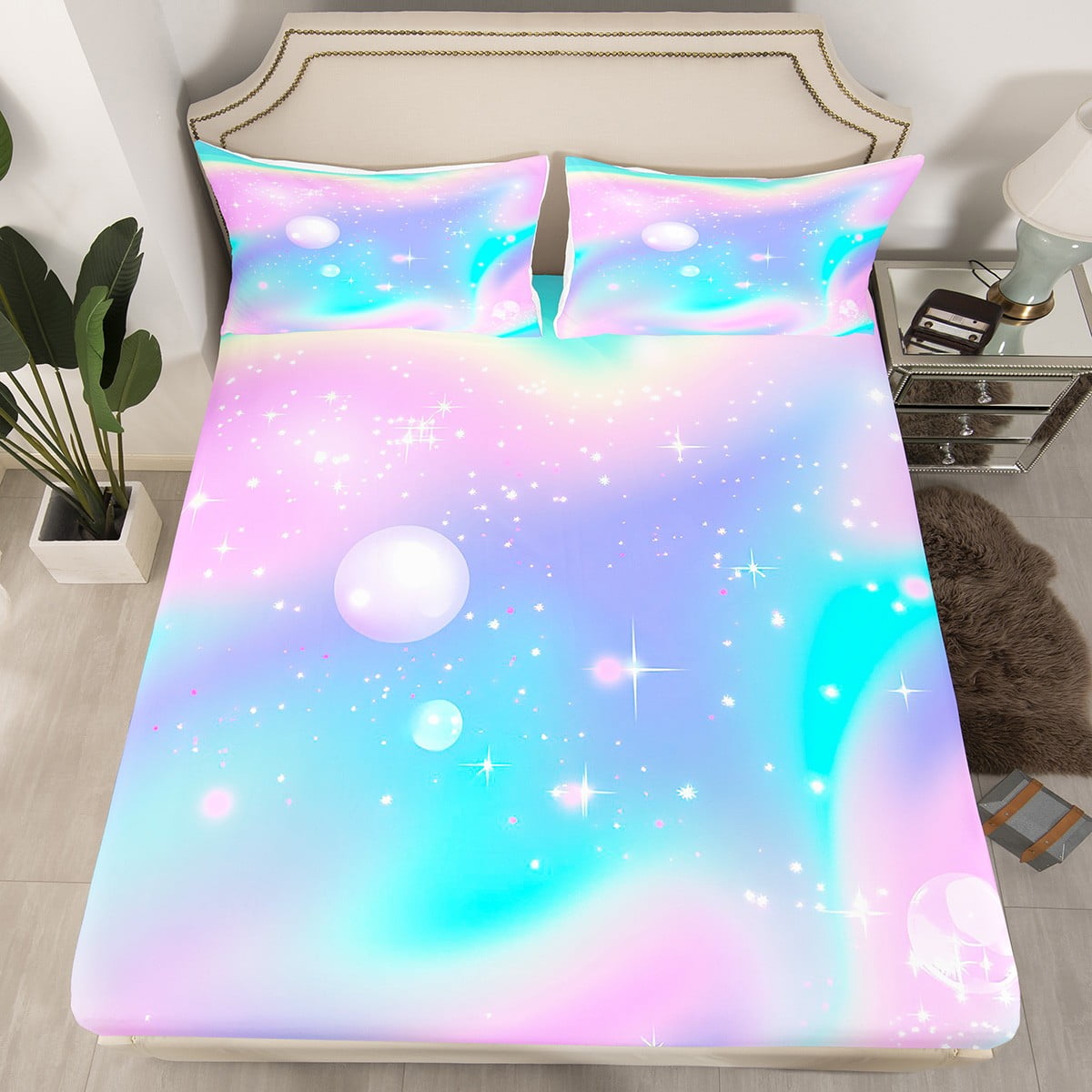 Erosebridal Ombre Laser Fitted Sheet Full Size,Shiny Stars Pearl Bed ...