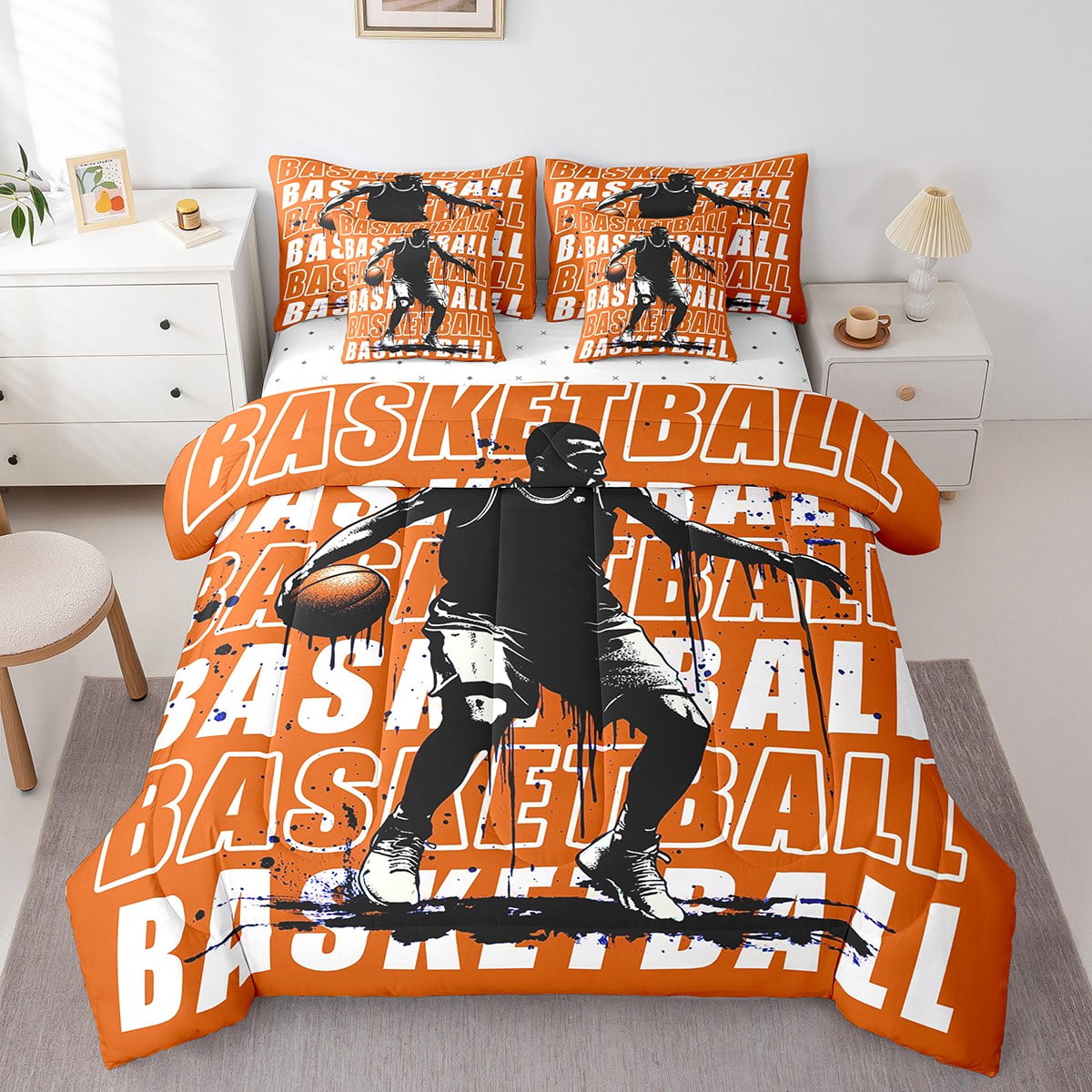 Erosebridal Orange Basketball Bed in a Bag Full size,Sport Theme Bed ...