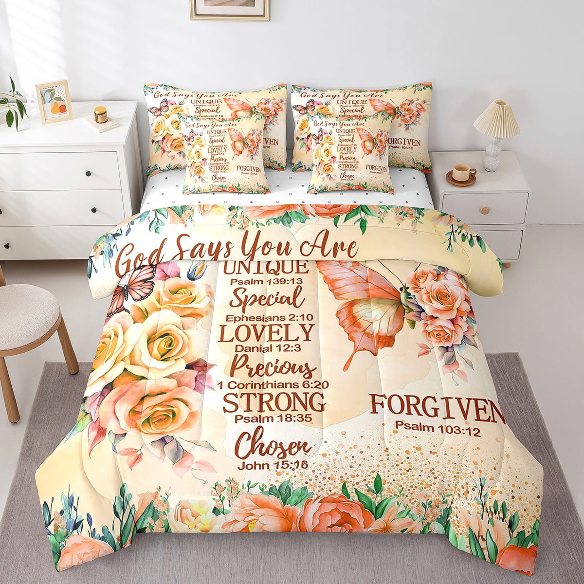 Erosebridal Orange Butterfly Bedding Twin Size, Inspirational Quotes ...
