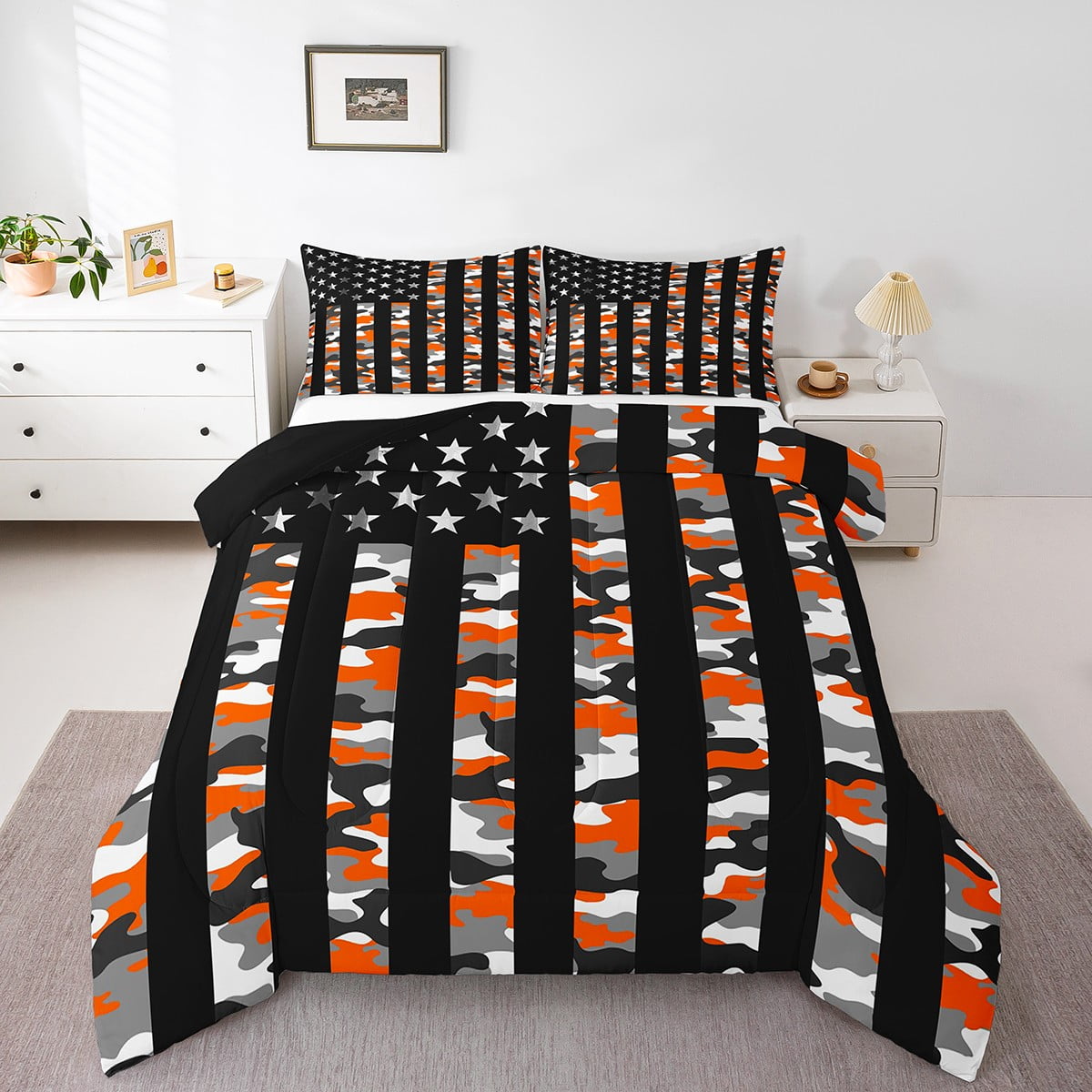 Erosebridal Orange Camouflage Comforter Sets Queen Size,Us Flag Bedding ...