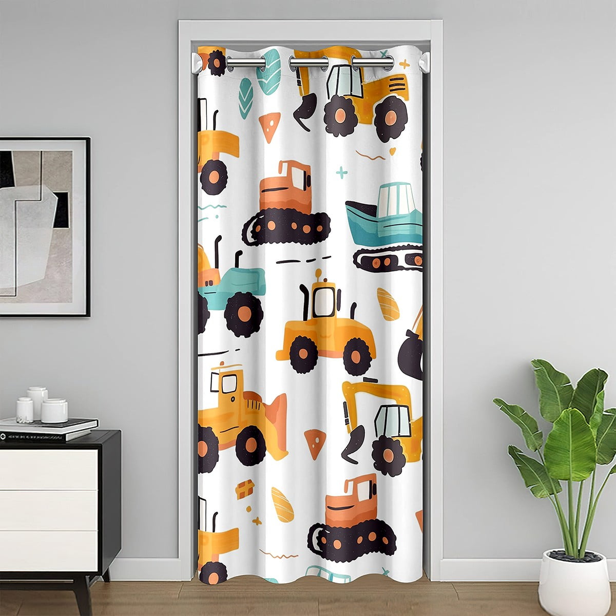 Erosebridal Orange Excavator Door Curtain Panel 59x80, Cartoon Truck ...