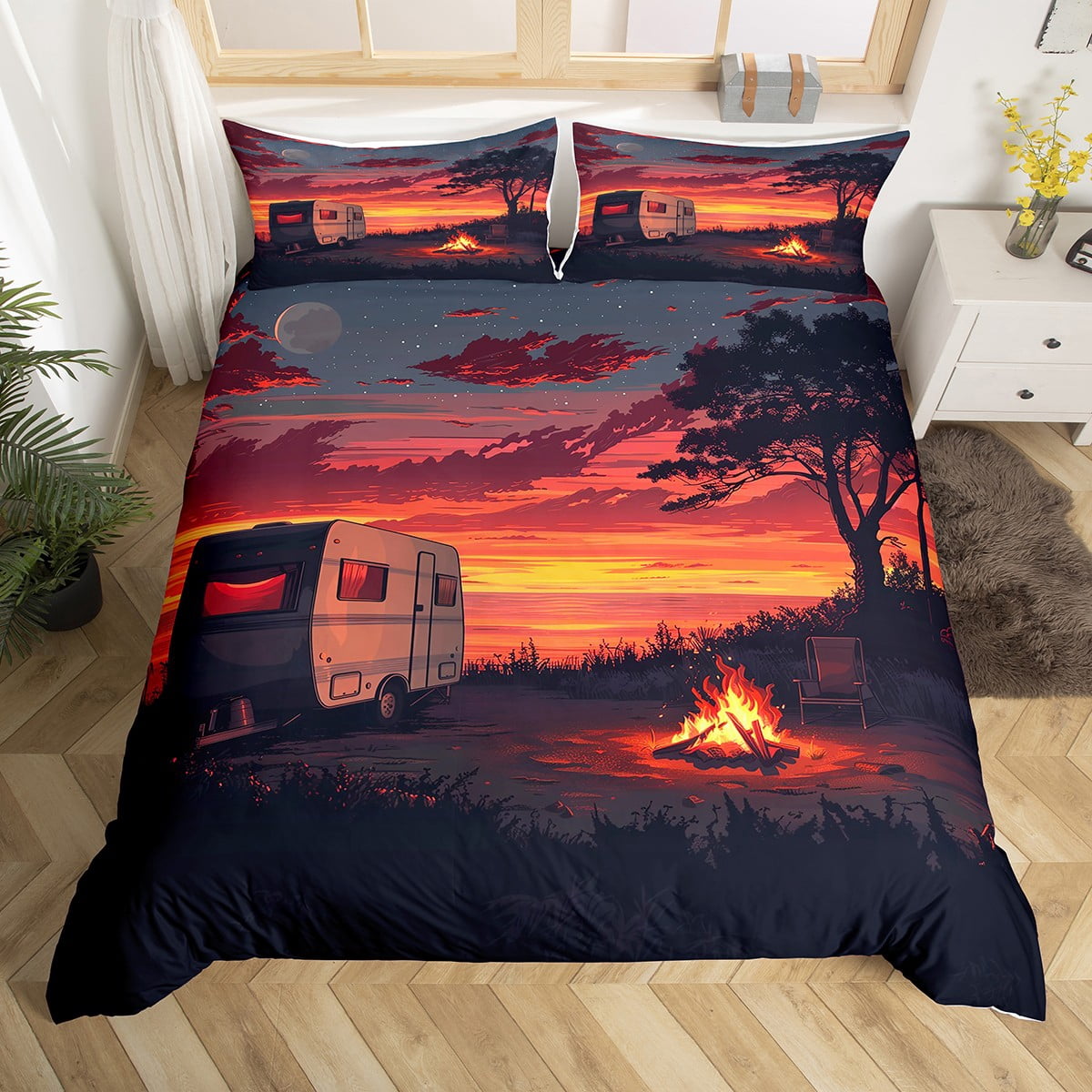 Erosebridal Outdoor Camp Camper Comforter Cover Full,Nature Sunset ...
