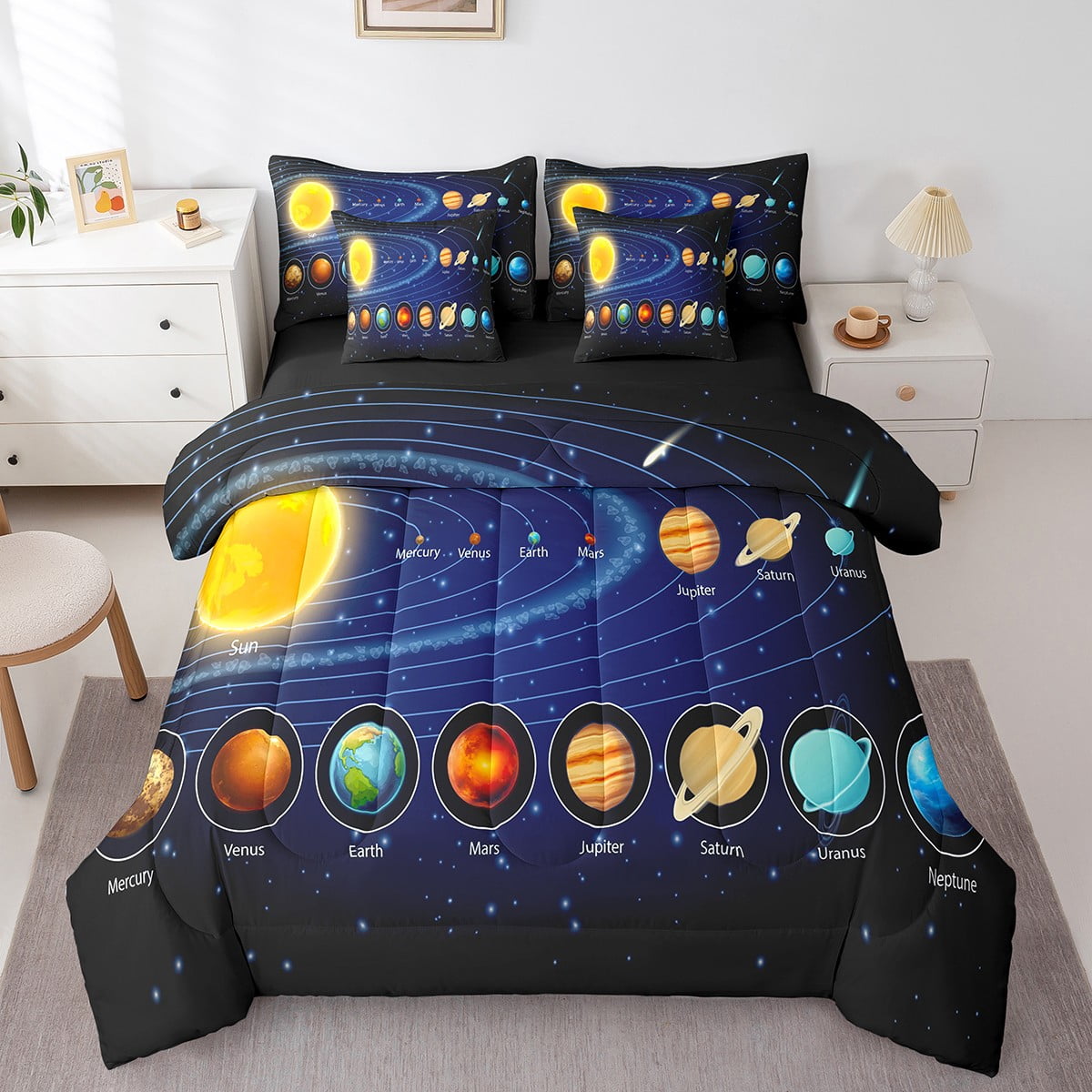 Erosebridal Outer Space Bed in a Bag Full size, Cartoon Planet Bed Set ...