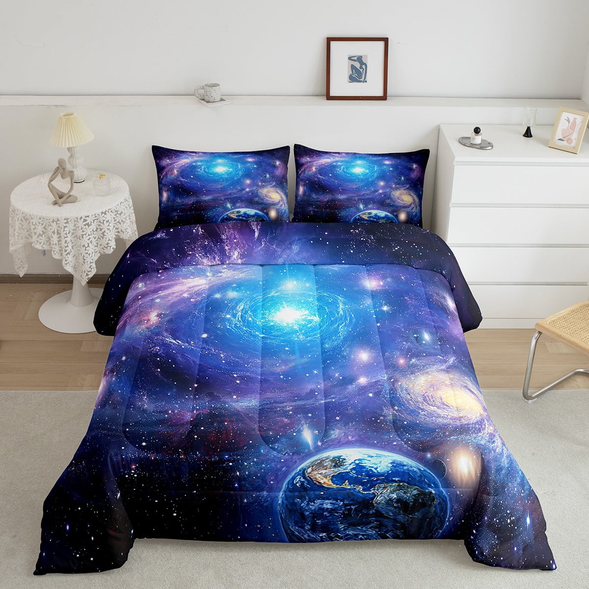 Erosebridal Outer Space Bedding Sets with Comforter, 3D Planet Duvet ...