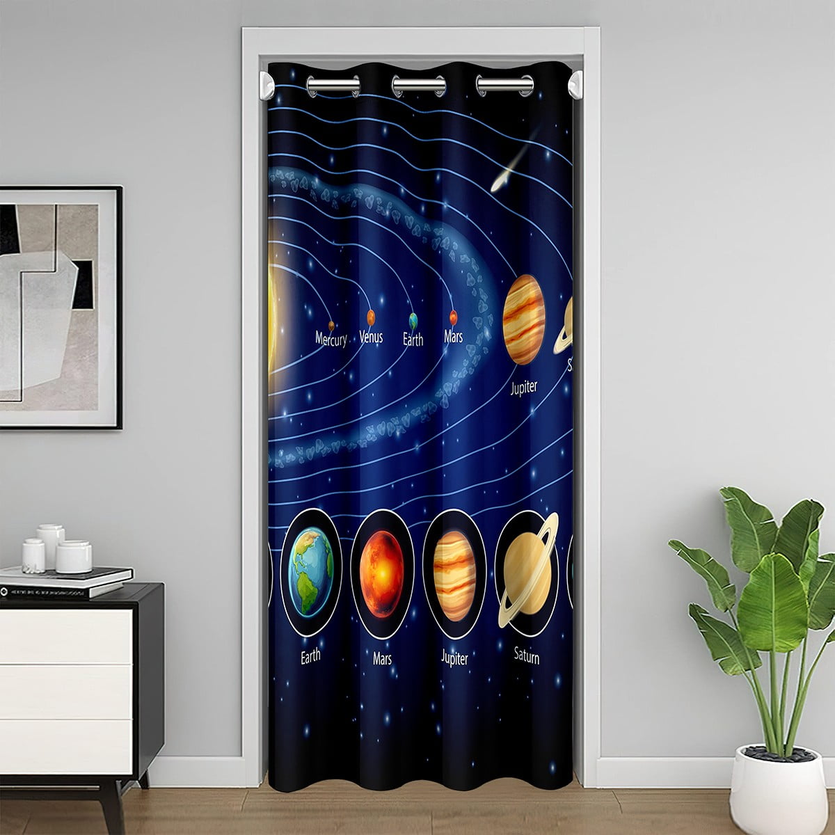 Erosebridal Outer Space Door Curtain Panel 42x80, Cartoon Planet Room ...