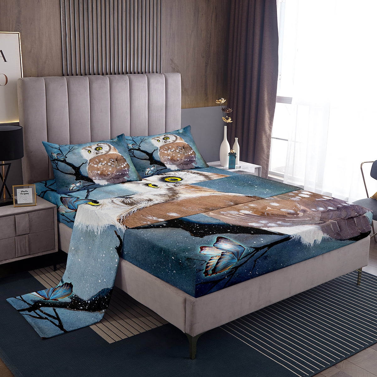 Erosebridal Owl Sheet Set Boho Owl Print Sheets Exotic Watercolor ...