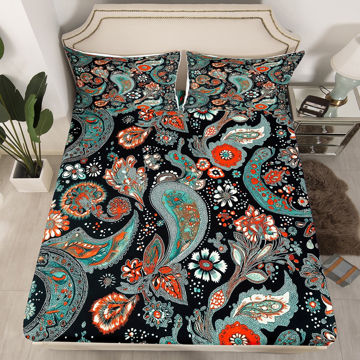 Erosebridal Paisley Fitted Sheet Twin Size,Bohemian Exotic Damask Bed ...