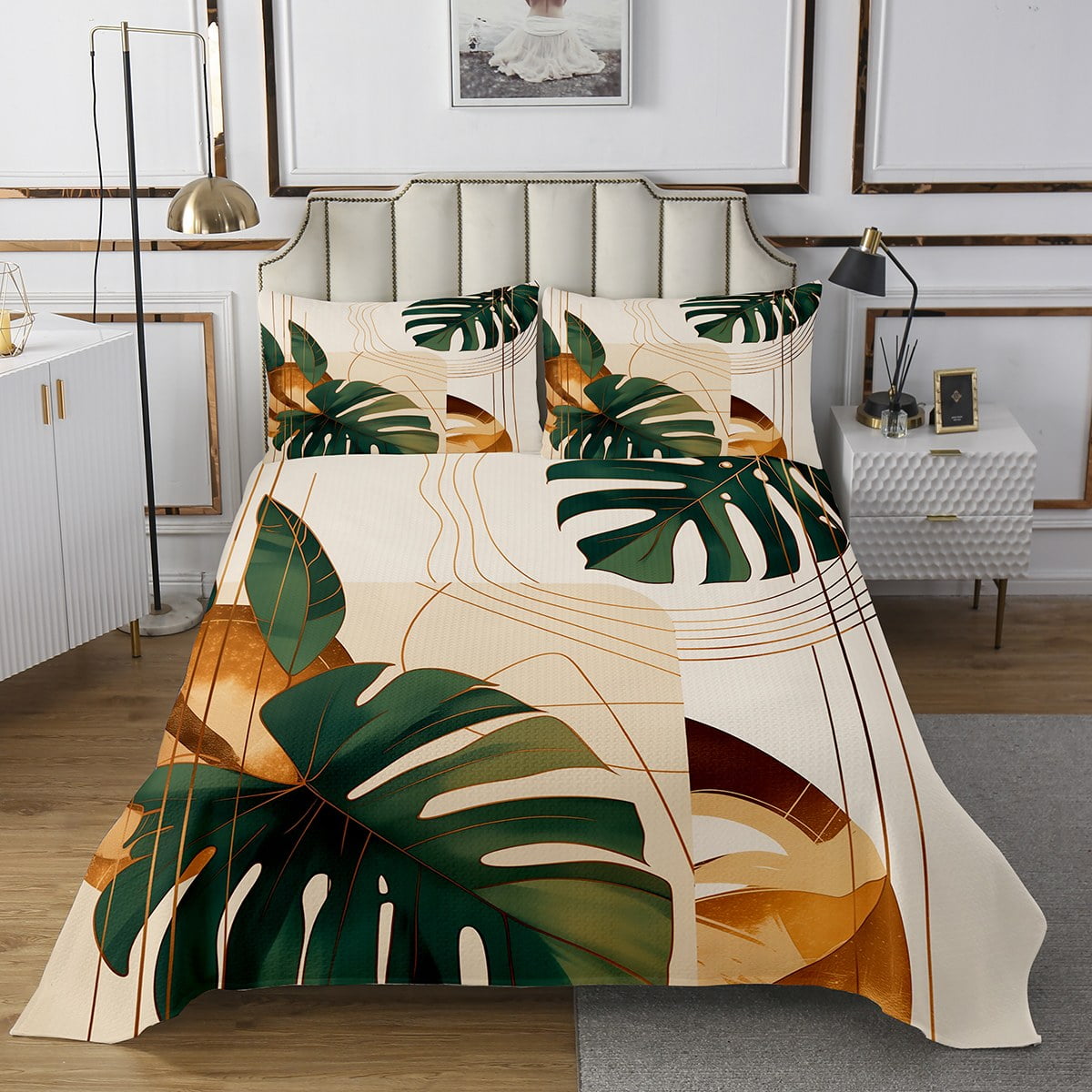 Erosebridal Palm Leaf Bedspread Twin Size Geometric Stripes Coverlet ...