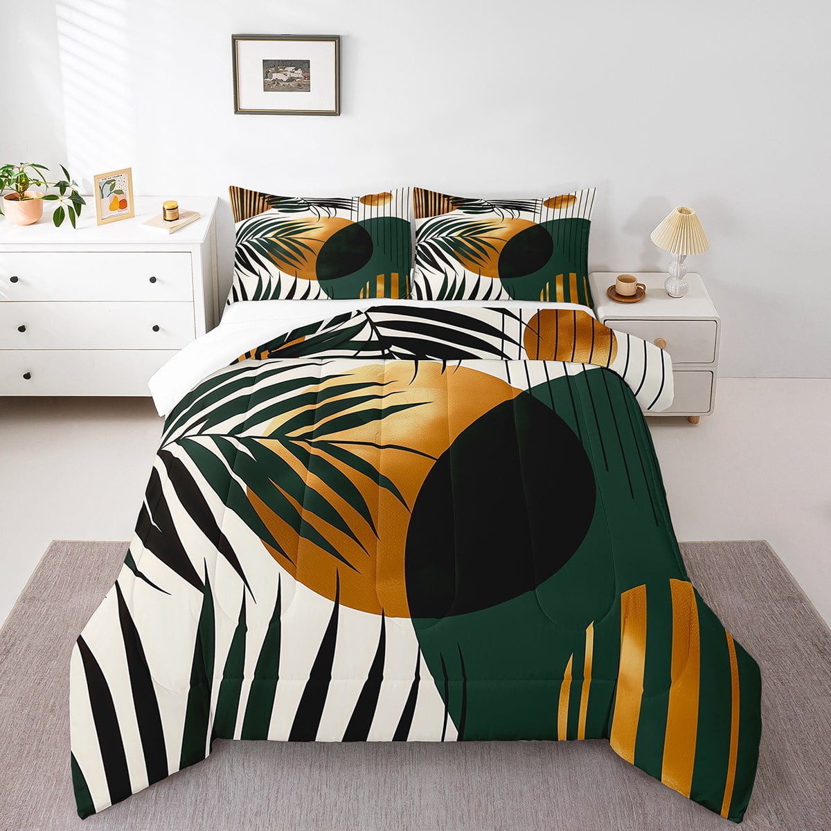 Erosebridal Palm Leaf Comforter Set Full Size Tropical Leaves Bedding ...